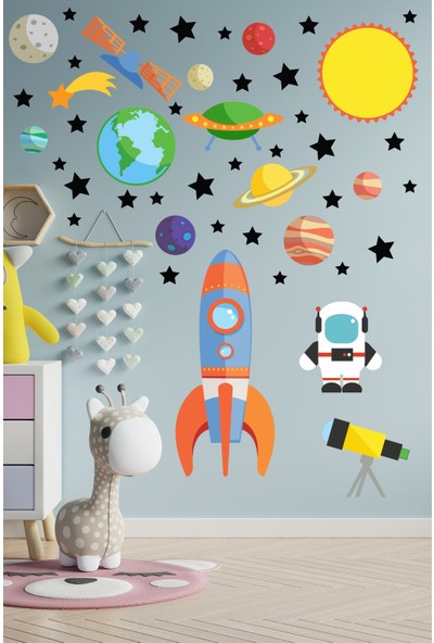 Amoris Renkli 48 Parça Uzay Temalı Çocuk Odası Duvar Sticker Seti Amoris Renkli 48 Parça Uzay Temalı Çocuk Odası Duvar Sticker Seti