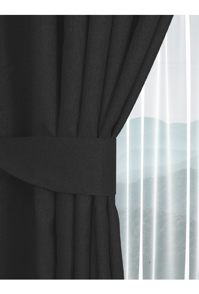 Cortibo Ada Fon Perde Koyu Gri Tek Kanat (Pilesiz)