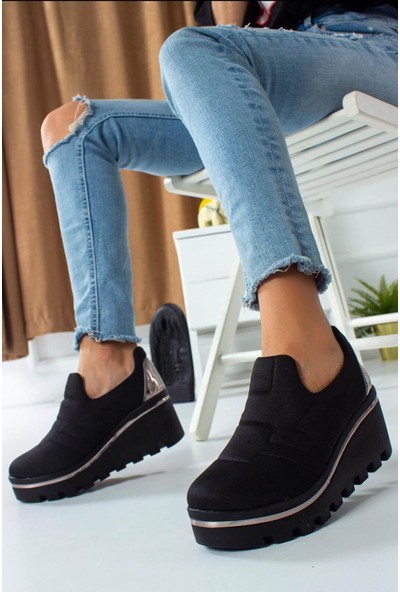 Doçka Doçka-Kadın Siyah Dolgu Topuk Spor Tarz Ayakkabı BR1001