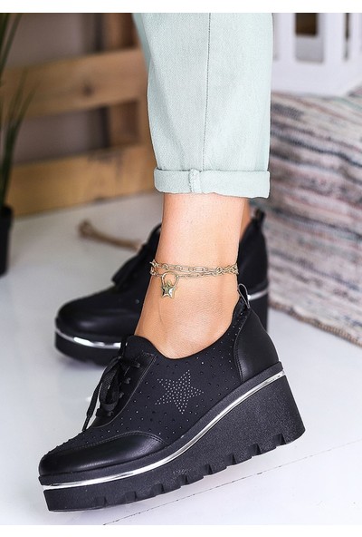 Doçka Doçka-Kadın Siyah Dolgu Topuk Spor Tarz Ayakkabı BR1006