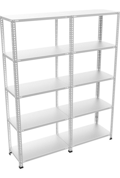 Galvanizraf 5 Katlı Duble 2 Li Galvaniz Çelik Raf Arşiv Depo Kiler Rafı 31X186X200