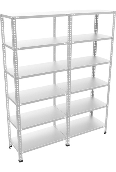 Galvanizraf 6 Katlı Duble 2 Li Galvaniz Çelik Raf Arşiv Depo Kiler Rafı 43X120X200