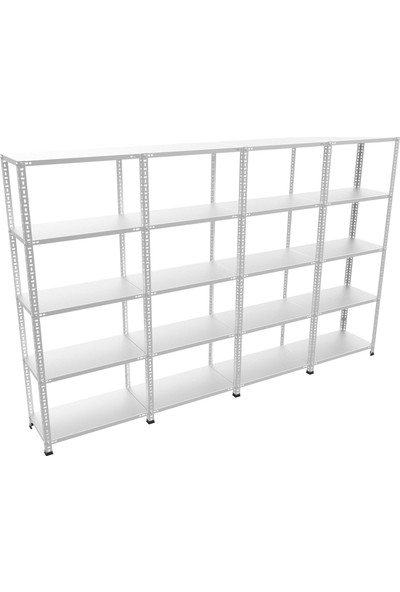 Galvanizraf 5 Katlı 4 Lü Bitişik Galvaniz Çelik Raf Arşiv Depo Kiler Rafı 43X93X200