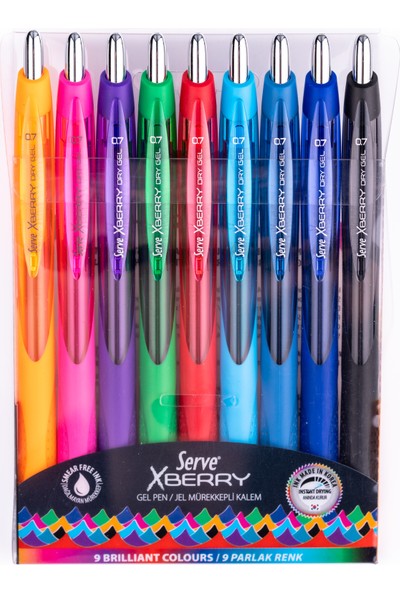 Serve X-Berry Jel Mürekkepli Kalem 0.7mm - 9lu Set