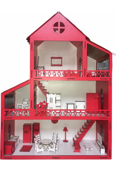 Ahşap Çocuk Oyun Evi 80CM 27 Eşya Kırmızı Ahşap Çocuk Oyun Evi 80CM 27 Eşya Kırmızı