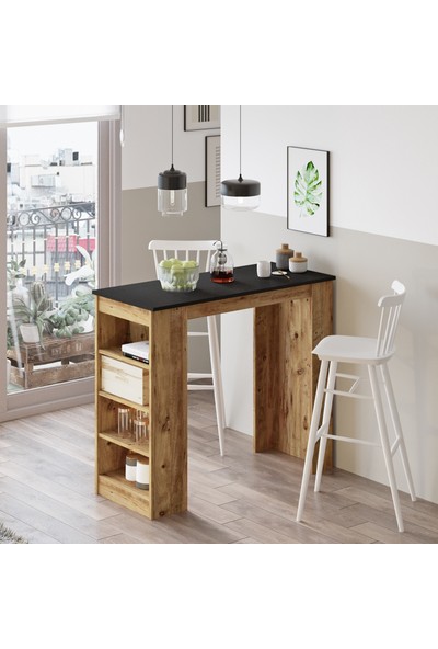 Yurudesign Style Bar Masası Mutfak Yemek Masası Siyah-Atlantik Çam St1-La Yurudesign Style Bar Masası Mutfak Yemek Masası Siyah-Atlantik Çam St1-La