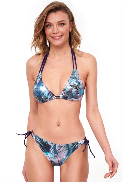 Ayyıldız Kadın Metalik Üçgen Kesimli Bikini Takımı 1584 Lame ÇİÇEK-2072