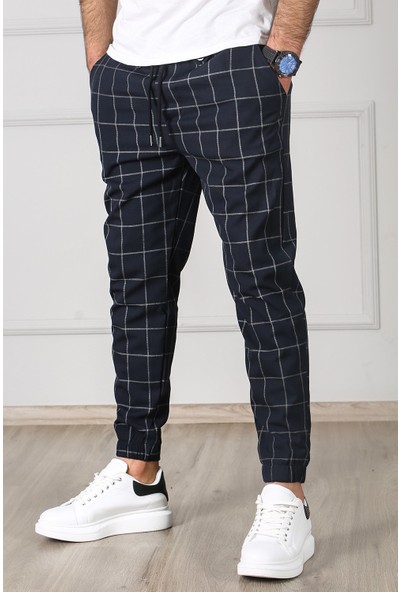 Madmext Ekoseli Lacivert Jogger MAD4081