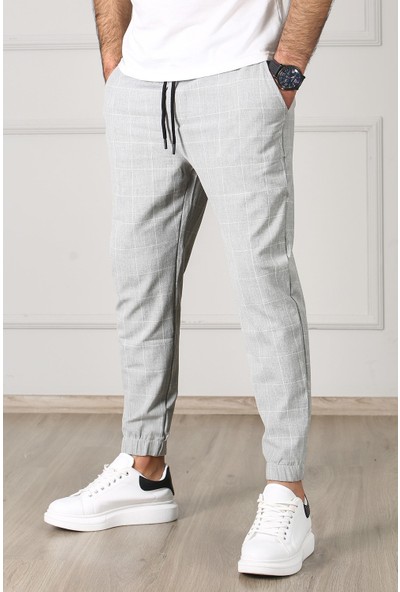 Madmext Ekoseli Gri Jogger MAD4081