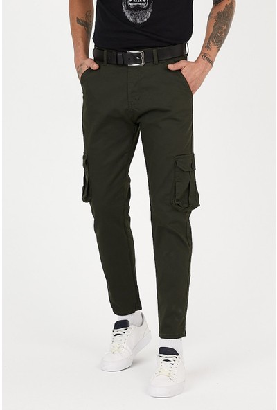 Y&G Jeans Haki Siyah Renk Körüklü Paçası Lastiksiz Kargo Pantolon Y&G Jeans Haki Siyah Renk Körüklü Paçası Lastiksiz Kargo Pantolon