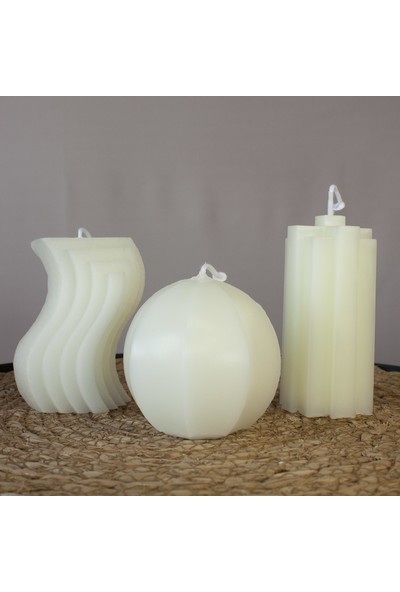 Mument Dekoratif 3'lü Mum Seti (Dalga-Küre-Kübik) Mument Dekoratif 3'lü Mum Seti (Dalga-Küre-Kübik)