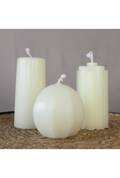 Mument Dekoratif 3'lü Mum Seti (Silindir 12 Cm-Küre-Kübik) Mument Dekoratif 3'lü Mum Seti (Silindir 12 Cm-Küre-Kübik)