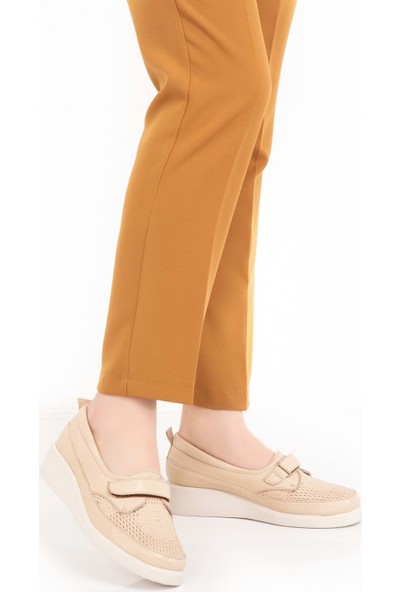 Gondol Deri Anatomik Taban Günlük Ayakkabı VDT.824 - Krem - 38
