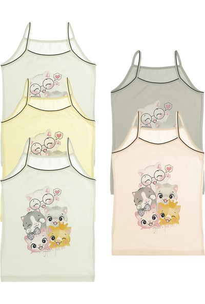 Donella 5'li Kedili Renkli Kız Çocuk Atlet - 4371GT-5LI