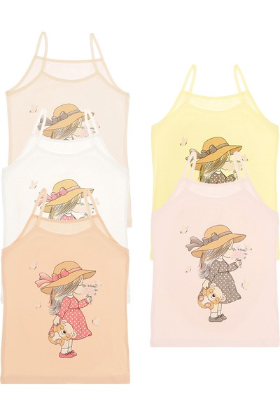 Donella 5'li Kız Çocuk Baskılı Renkli Atlet - 4371RV-5LI