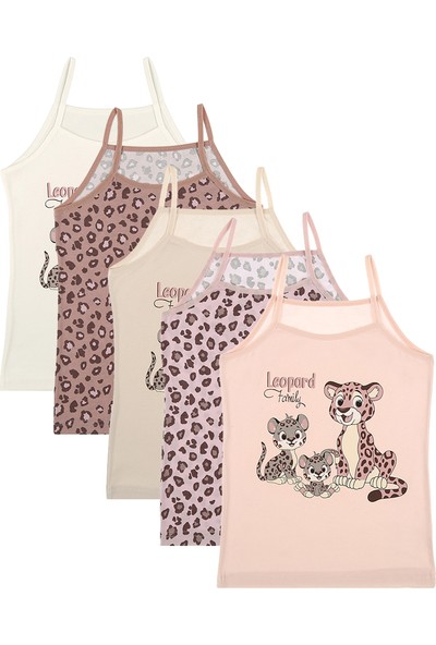 Donella 5'li Leopar Baskılı Kız Çocuk Atlet - 4371962LR-5LI