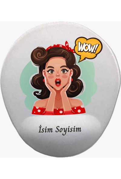 Kişiye Özel Bilek Destekli Mouse Pad Şaşıran Kadın Desenli