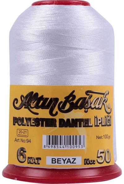 Altınbaşak Altın Başak Polyester Dantel Ipliği 6kat 100 gr Beyaz 50 Numara (1ADET) Altınbaşak Altın Başak Polyester Dantel Ipliği 6kat 100 gr Beyaz 50 Numara (1ADET)