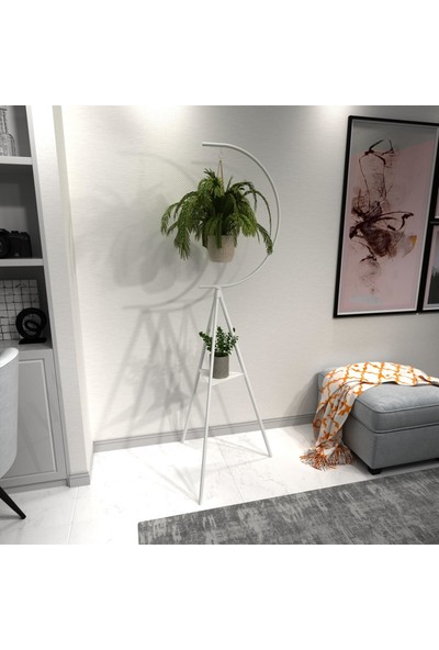 Mavi Trend Dekoratif Metal Çiçeklik Saksı Askısı Dekoratif Saksılık Beyaz