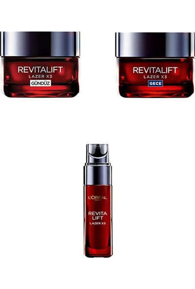 Loreal Paris Revitalift Lazer X3&nbsp;3'lü Set (Gündüz ve Gece Kremi 50 Ml, Serum 30 Ml)
