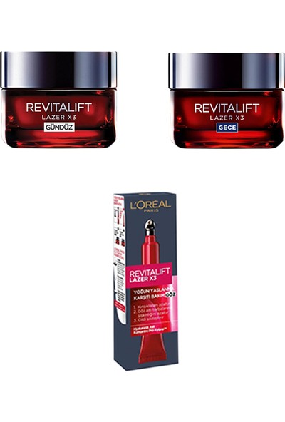 Loreal Paris Revitalift Lazer X3&nbsp;3'lü Set (Gündüz ve Gece Kremi 50 Ml, Göz Bakım Kremi 15 Ml)