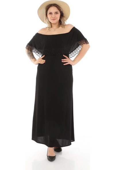 Zer Otantik Güpürlü Madonna Yaka Elbise Siyah