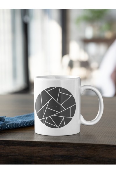 Kio Tasarım Geometrik Çizgili Küre Baskılı Kahve Çay Kupası Kupa Beyaz Porselen Mug Sevgililer-İş Arkadaşı-Doğum-Günü Hediyesi Hediye