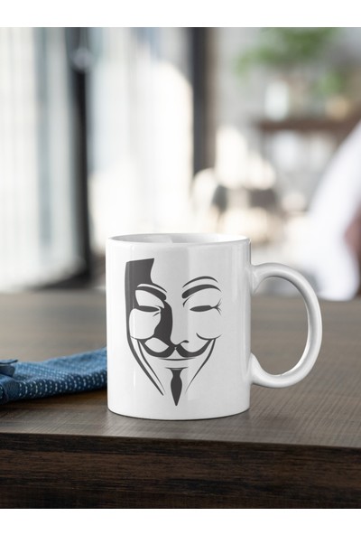 Kio Tasarım V For Vendetta Maske Baskılı Kahve Çay Kupası Kupa Beyaz Porselen Mug Sevgililer-İş Arkadaşı-Doğum-Günü Hediyesi Hediye