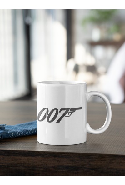 Kio Tasarım 007 James Bond Siyah Beyaz Baskılı Kahve Çay Kupası Kupa Beyaz Porselen Mug Sevgililer-İş Arkadaşı-Doğum-Günü Hediyesi Hediye