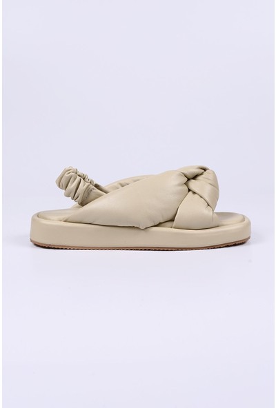 Female Project Bej Hakiki Deri Dolgu Taban Sandalet