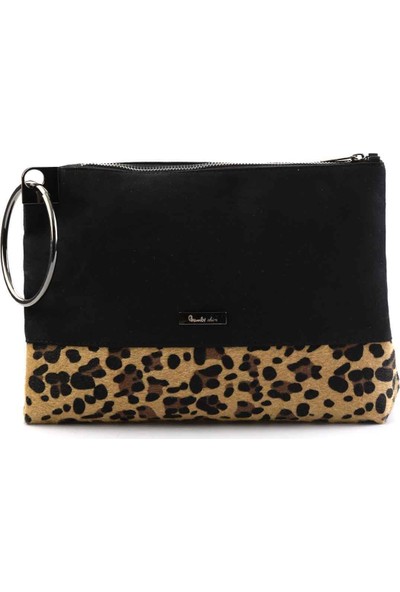 Bambi Siyah Leopar Süet Portföy