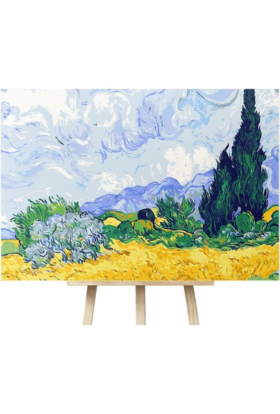 Kendin Yap Selvili Buğday Tarlası - Wheat Field With Cypress - Van Gogh Sayılarla Boyama 40 x 50CM Çerçeveye Gerili Kendin Yap Selvili Buğday Tarlası - Wheat Field With Cypress - Van Gogh Sayılarla Boyama 40 x 50CM Çerçeveye Gerili