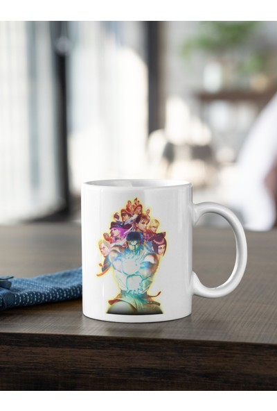 Kio Tasarım Street Fighter Bütün Karakterler Baskılı Kahve Çay Kupası Kupa Beyaz Porselen Mug Sevgililer-İş Arkadaşı-Doğum-Günü Hediyesi Hediye