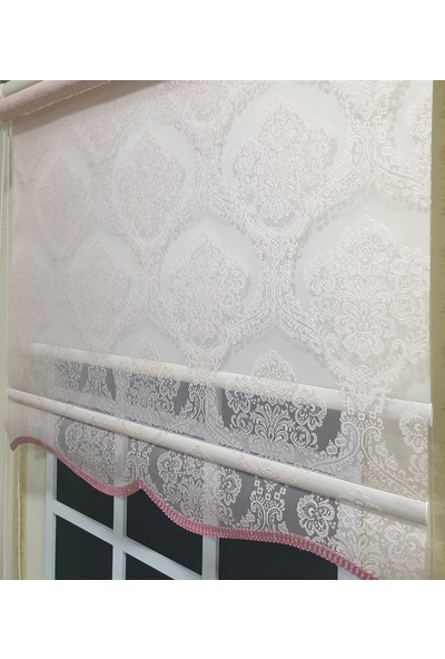 Storburada Çift Mekanizmalı Pembe Tül Perde ve Ekru Stor Perde STB2015-V06