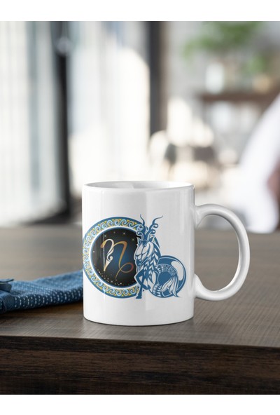 Kio Tasarım Oğlak Burcu Sembol Ve Burç Haritası Baskılı Kahve Çay Kupası Kupa Beyaz Porselen Mug Sevgililer-İş Arkadaşı-Doğum-Günü Hediyesi Hediye