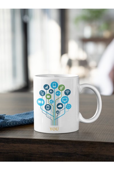 Kio Tasarım Network Ağ Bağlantısı Her şey Sana Bağlanır Baskılı Kahve Çay Kupası Kupa Beyaz Porselen Mug Sevgililer-İş Arkadaşı-Doğum-Günü Hediyesi Hediye