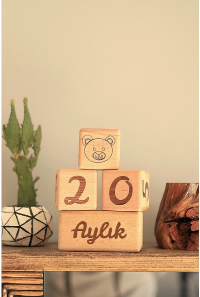 Msticker Ahşap Anı Küpleri Türkçe - 4'lü Hatıra Fotoğraf Çekim ve Oyuncak Dekor Anı Küpü