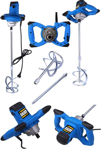 Bauer Alman 3000 W 6 Kademe Devir Ayarlı Elektirikli Alçı Boya ve Harç Karıştırıcı Mikser Mavi