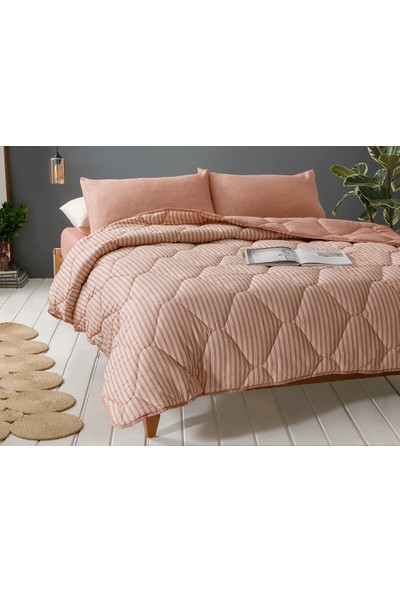 English Home Comfy Stripe Ipliği Boyalı Tarçın 200 x 220 cm Çift Kişilik Uyku Seti