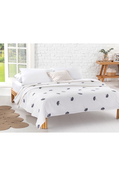 English Home Ginkgo Leaf Baskılı Tek Kişilik Pike 150X220 cm Lacivert