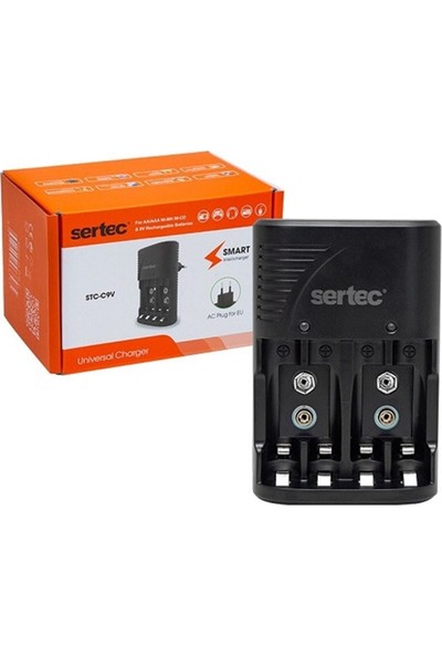Sertec STC-C9V AA-AAA-9V Uyumlu Universal 4'lü Pil Şarj Aleti