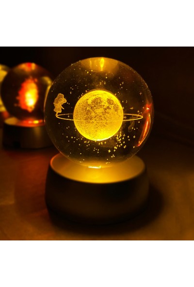CoverZone Satürndeki Kız Işıklı 8 cm Kristal Cam Küre