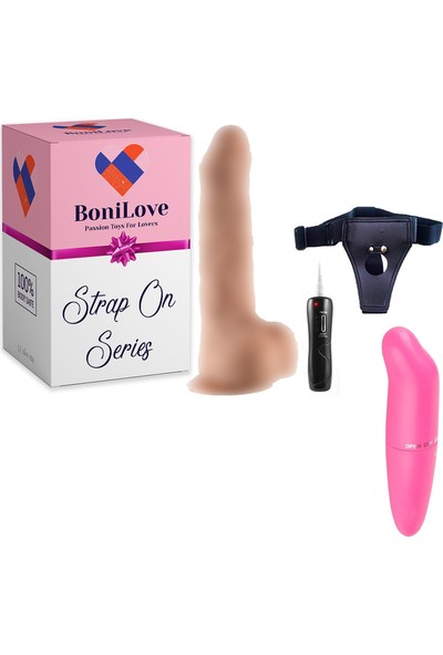 Bonilove Strap On Series 18 cm Oynar Başlı Realistik Kemerli Penis+Mini Vibratör Set Bonilove Strap On Series 18 cm Oynar Başlı Realistik Kemerli Penis+Mini Vibratör Set