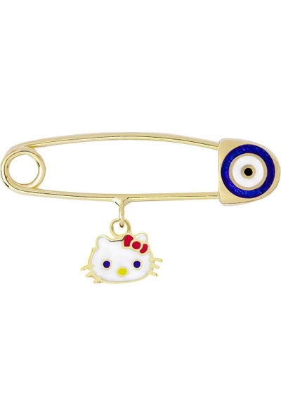 Myra Gold Kedi Figürlü Nazar Boncuğu Mineli Altın Bebek İğnesi Myra Gold Kedi Figürlü Nazar Boncuğu Mineli Altın Bebek İğnesi