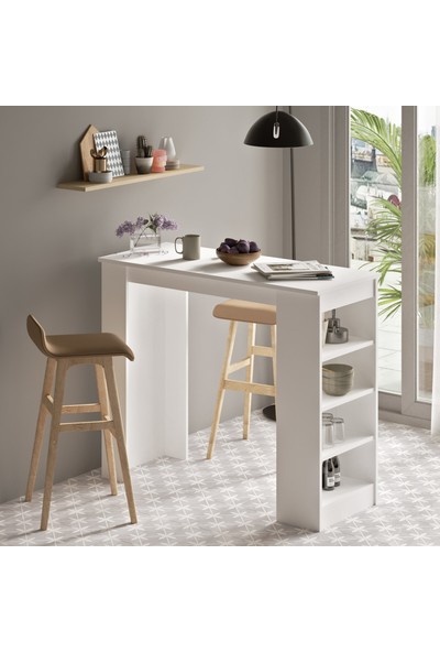 Robin Home Thales Bar Masası Mutfak Yemek Masası Beyaz