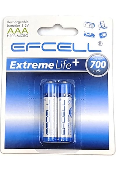 Efcell Pil 700 Mah Şarj Edilebilir Aaa 1.2V Nı-Mh 1'li Ince Kalem Pil Efcell HR03-MICRO
