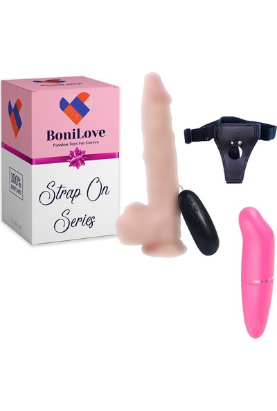 Bonilove Strap On Series 21 cm 10 Modlu Titreşimli Strap On Realistik Penis+Mini Vibratör Set Bonilove Strap On Series 21 cm 10 Modlu Titreşimli Strap On Realistik Penis+Mini Vibratör Set