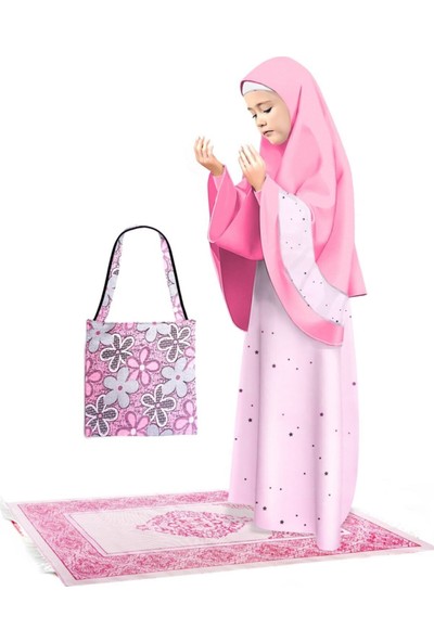 Liyavera Kız Çocuk Renkli Yıldız Baskılı Somon Renkli Namaz Elbisesi Seti Çantalı Seccadeli 920 Liyavera Kız Çocuk Renkli Yıldız Baskılı Somon Renkli Namaz Elbisesi Seti Çantalı Seccadeli 920