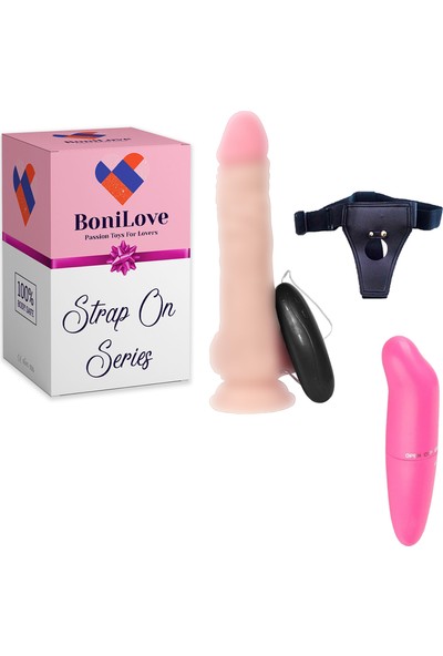 Bonilove Strap On Series Yuan 21 cm 10 Modlu Titreşimli Strap On Realistik Penis+Mini Vibratör Set Bonilove Strap On Series Yuan 21 cm 10 Modlu Titreşimli Strap On Realistik Penis+Mini Vibratör Set