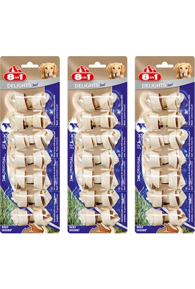 8in1 Beef Delights Bone Köpekler Için Biftekli Ağız Bakım Kemiği 7’li Paket x 3 Adet 8in1 Beef Delights Bone Köpekler Için Biftekli Ağız Bakım Kemiği 7’li Paket x 3 Adet